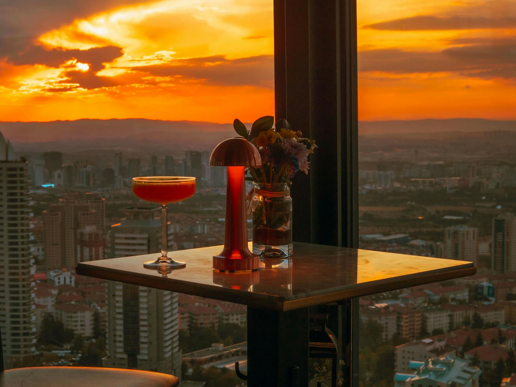 Rooftop cocktail bar overlooking Glasgow